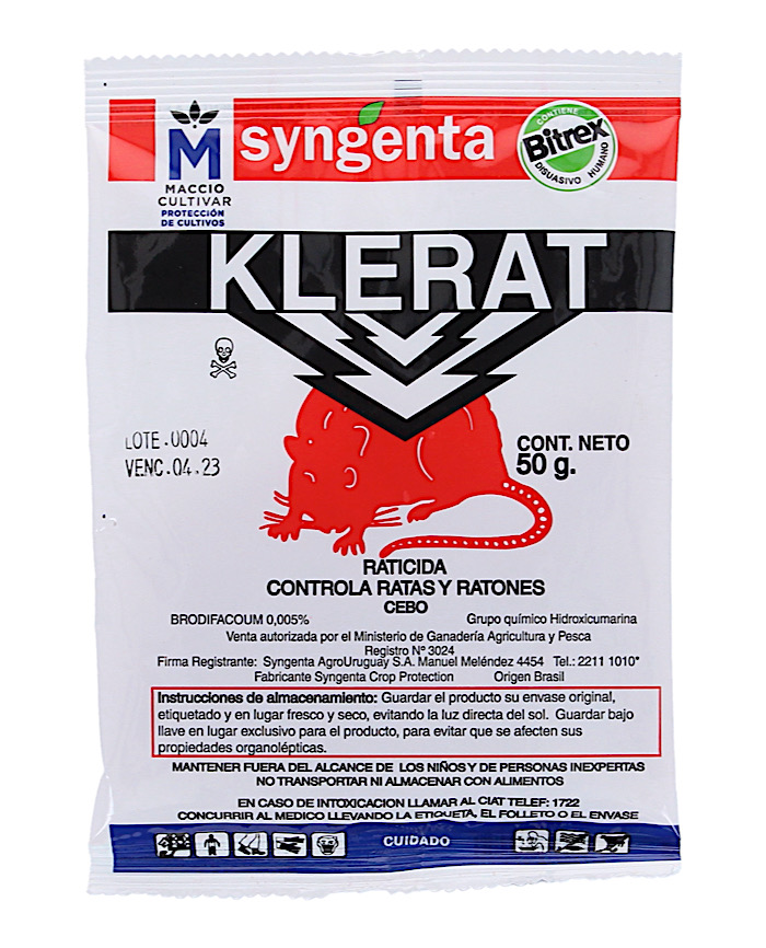 VENENO PARA RATAS VENENO PARA RATAS KLERAT x 50 G Droguería Montevideo
