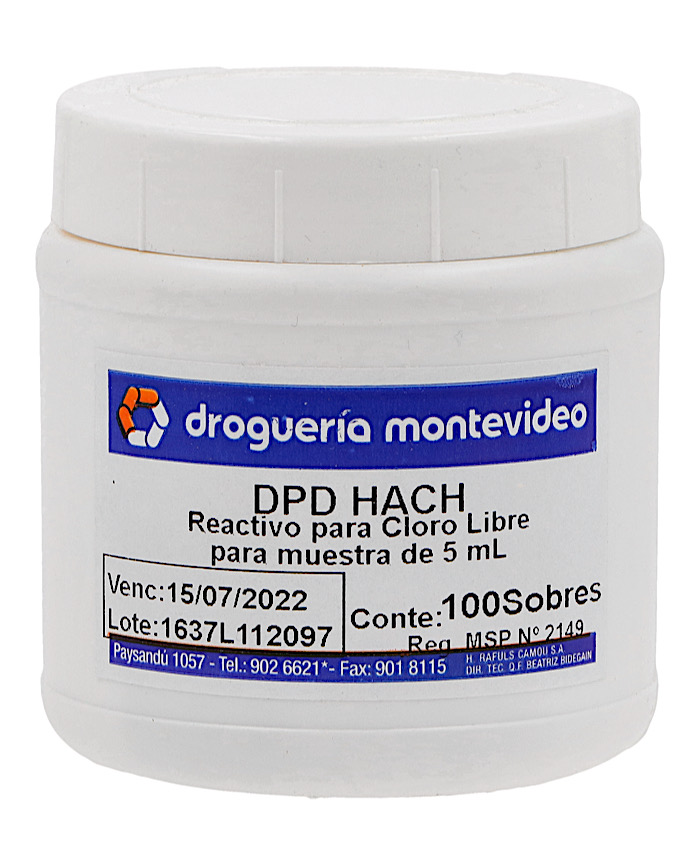 Reactivo Dpd Cloro Libre 100 Sobres Droguería Montevideo